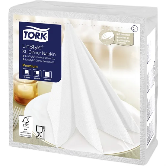 Servietter Tork LinStyle som stof 48x48cm Hvid 25 stk - Fra
